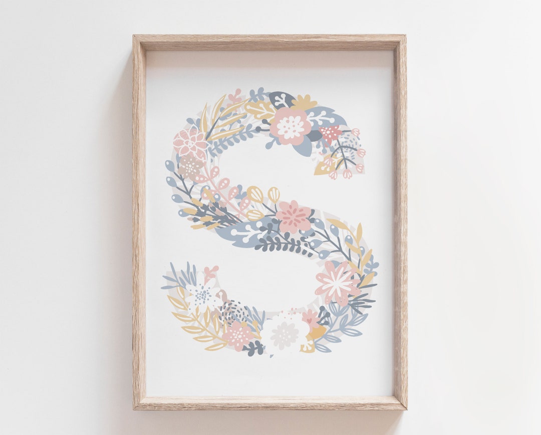 Floral Letter Monogram, Girls Monogram Print, Floral Initial, Girls ...