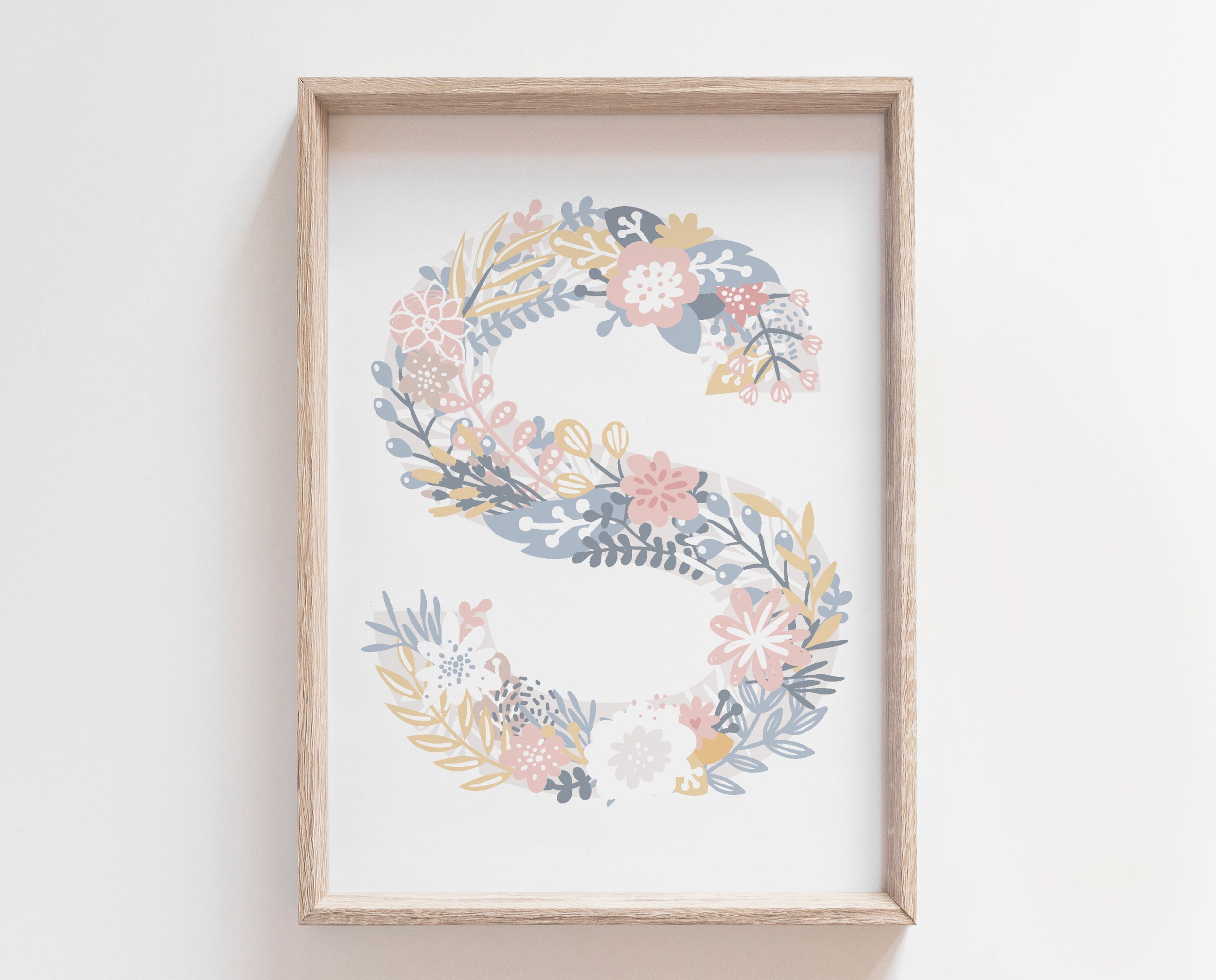 Floral Letter Monogram Girls Monogram Print Floral Initial | Etsy