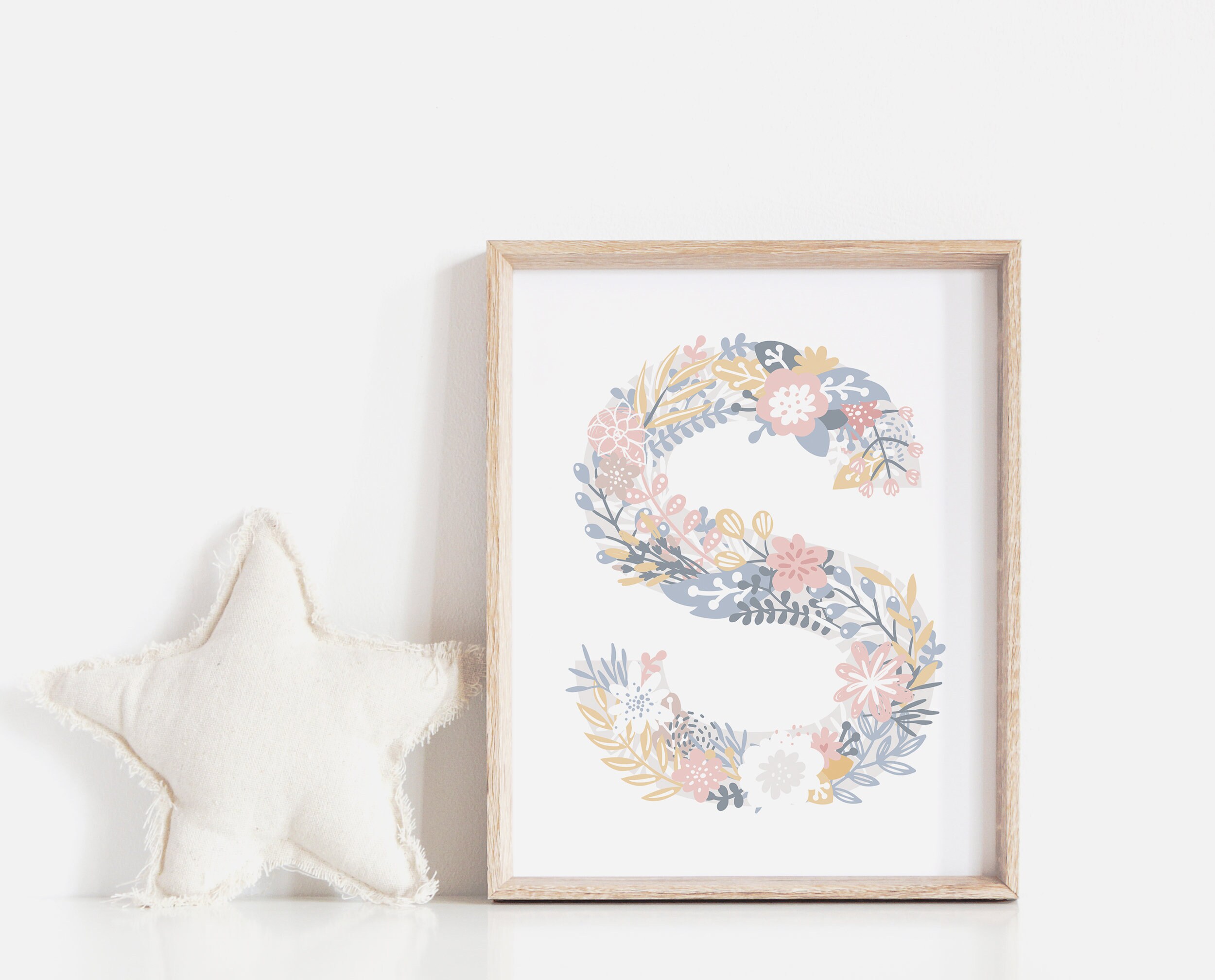 Floral Letter Monogram Girls Monogram Print Floral Initial | Etsy