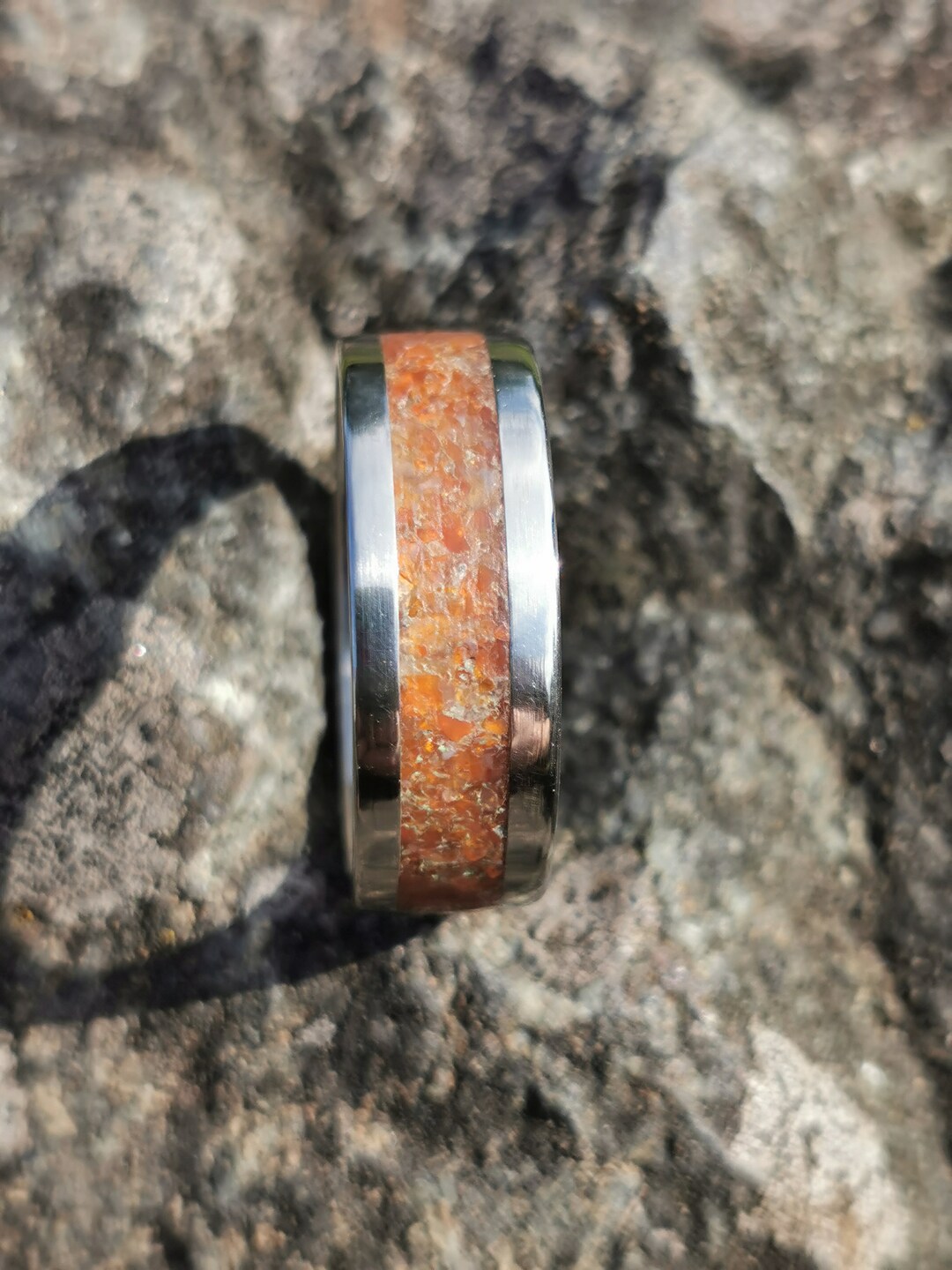 8mm Natural Orange Jade Crushed Inlay With Stainless Steel Core - Etsy UK