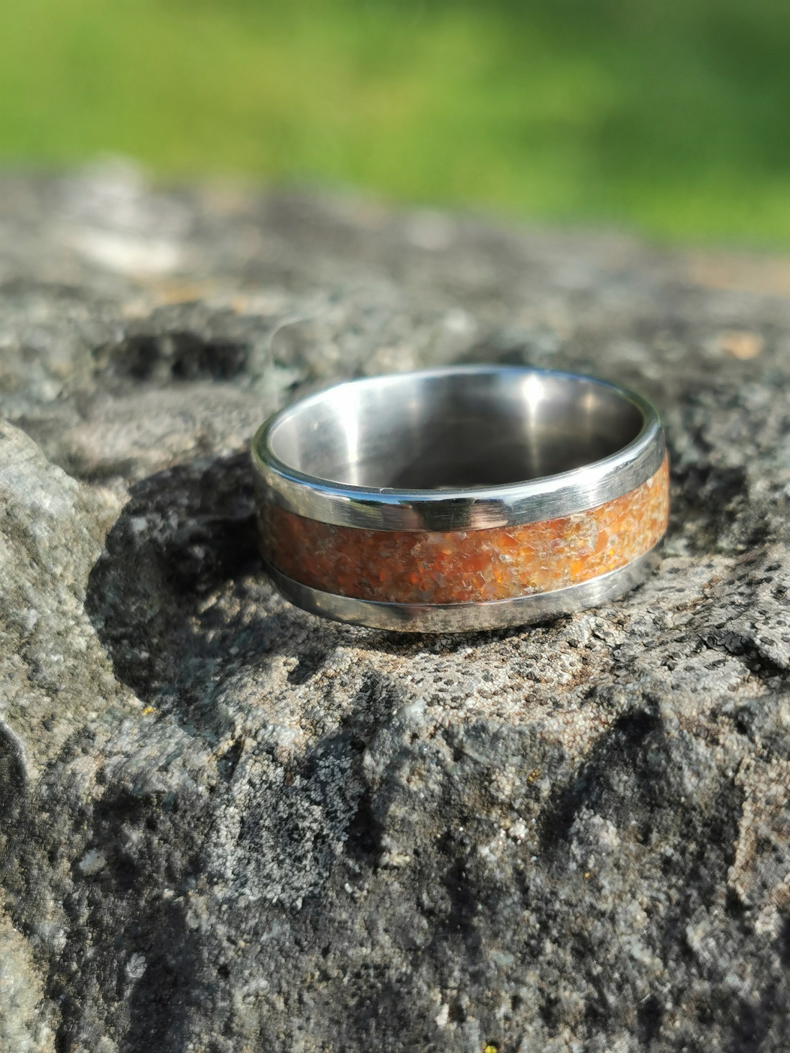 8mm Natural Orange Jade Crushed Inlay With Stainless Steel Core - Etsy UK