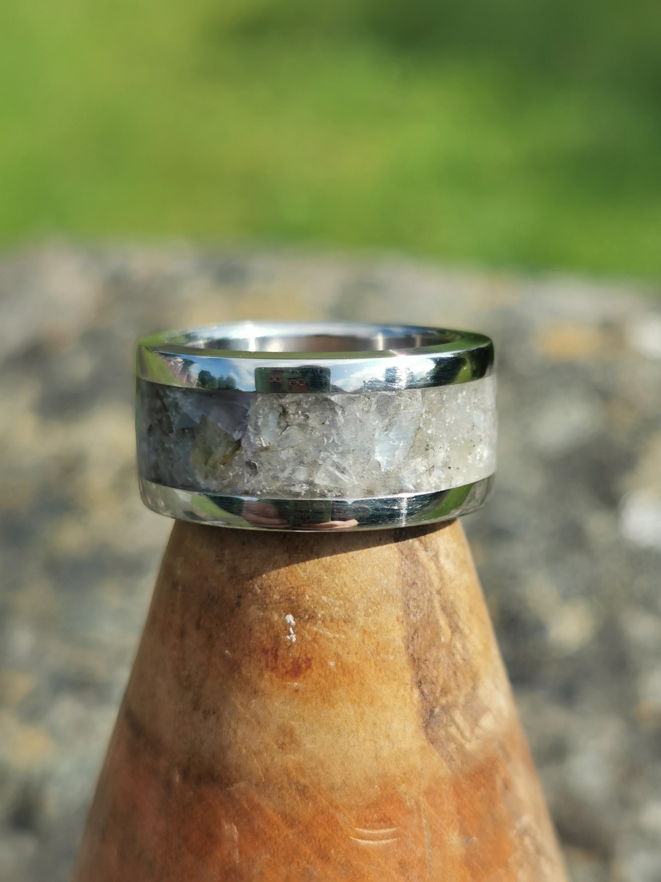 Labradorite & Amethyst Crushed Inlay 8mm Stainless Steel Ring - Etsy UK