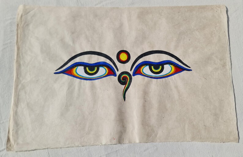 Large Unframed Art Print, Buddha's Eyes. Silk Screen Printed on Nepali ...