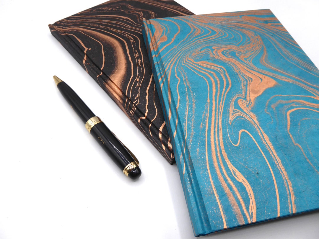 Handbound A5 Lokta Notebook. 42 Pages. Tree-free Paper . Marbled Cover ...