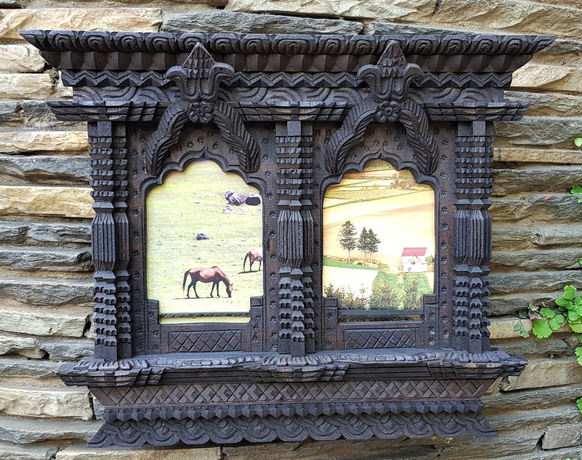 Traditional Nepali Double Window Picture Frame, Hand Carved in Nepal - Etsy
