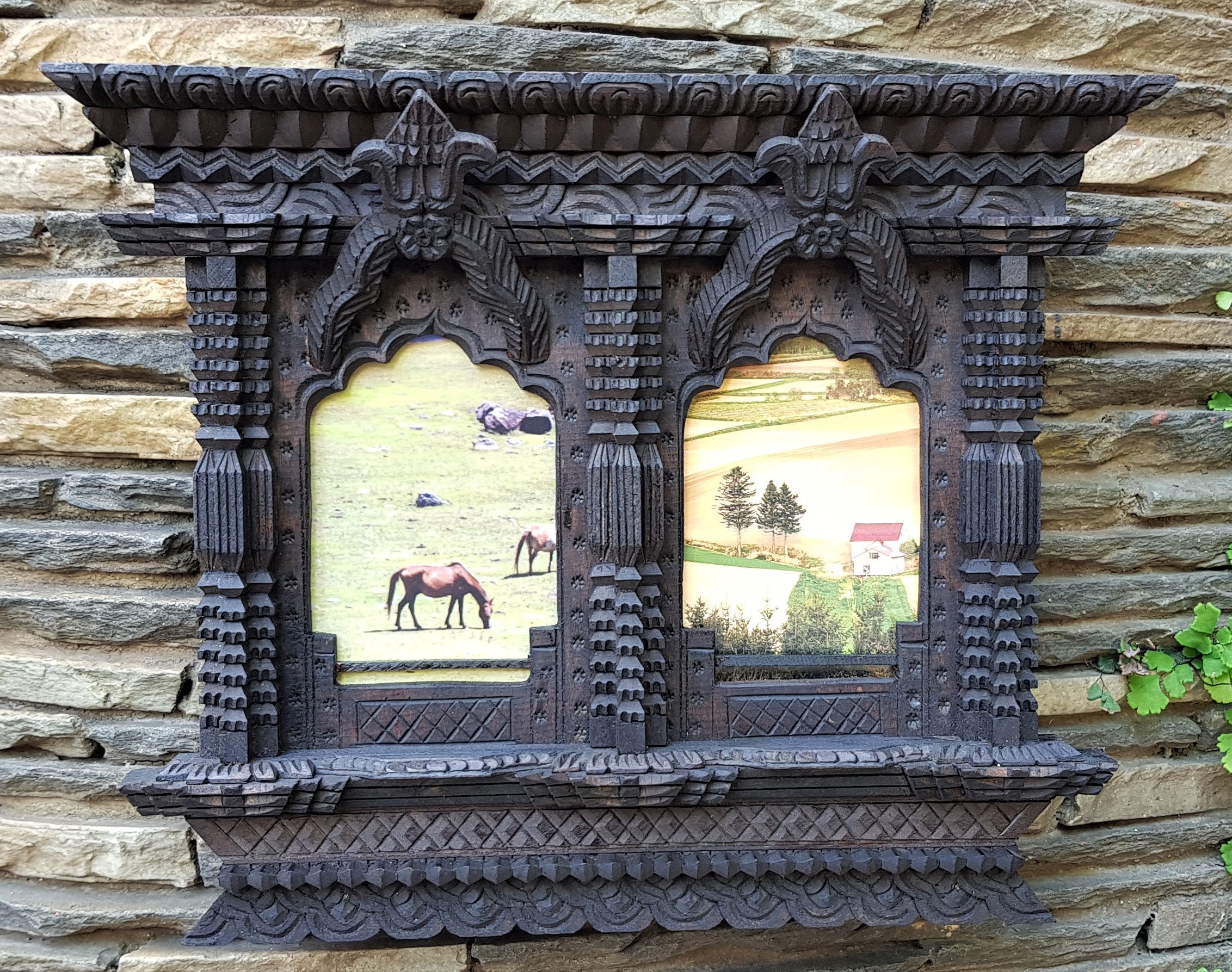 Traditional Nepali Double Window Picture Frame, Hand Carved in Nepal - Etsy