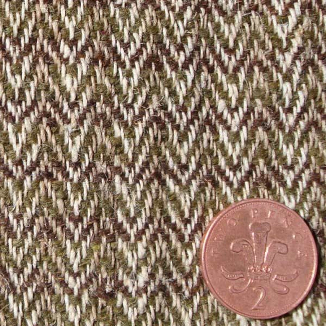 Himalayan Nettle & New Zealand Wool Fabric. Herringbone Green, Brown ...