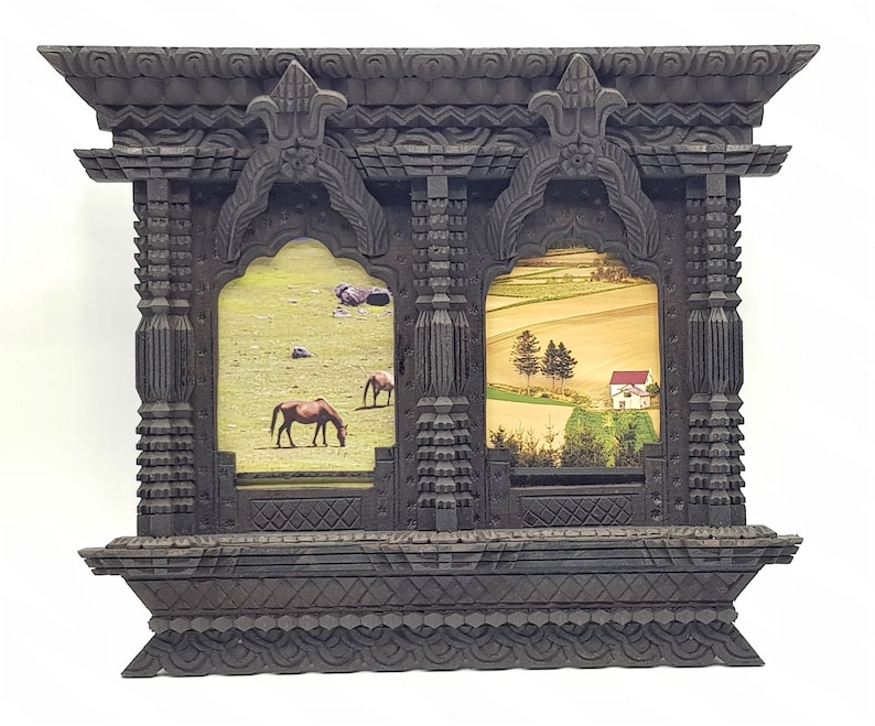 Traditional Nepali Double Window Picture Frame, Hand Carved in Nepal - Etsy