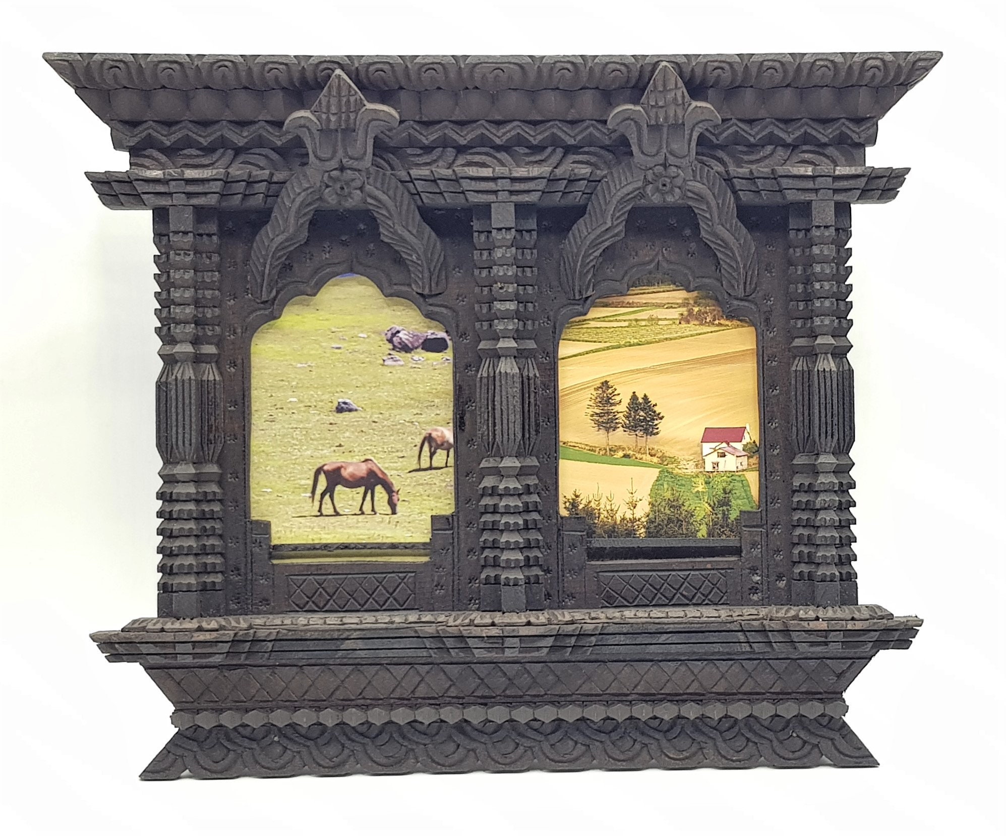 Traditional Nepali Double Window Picture Frame, Hand Carved in Nepal - Etsy