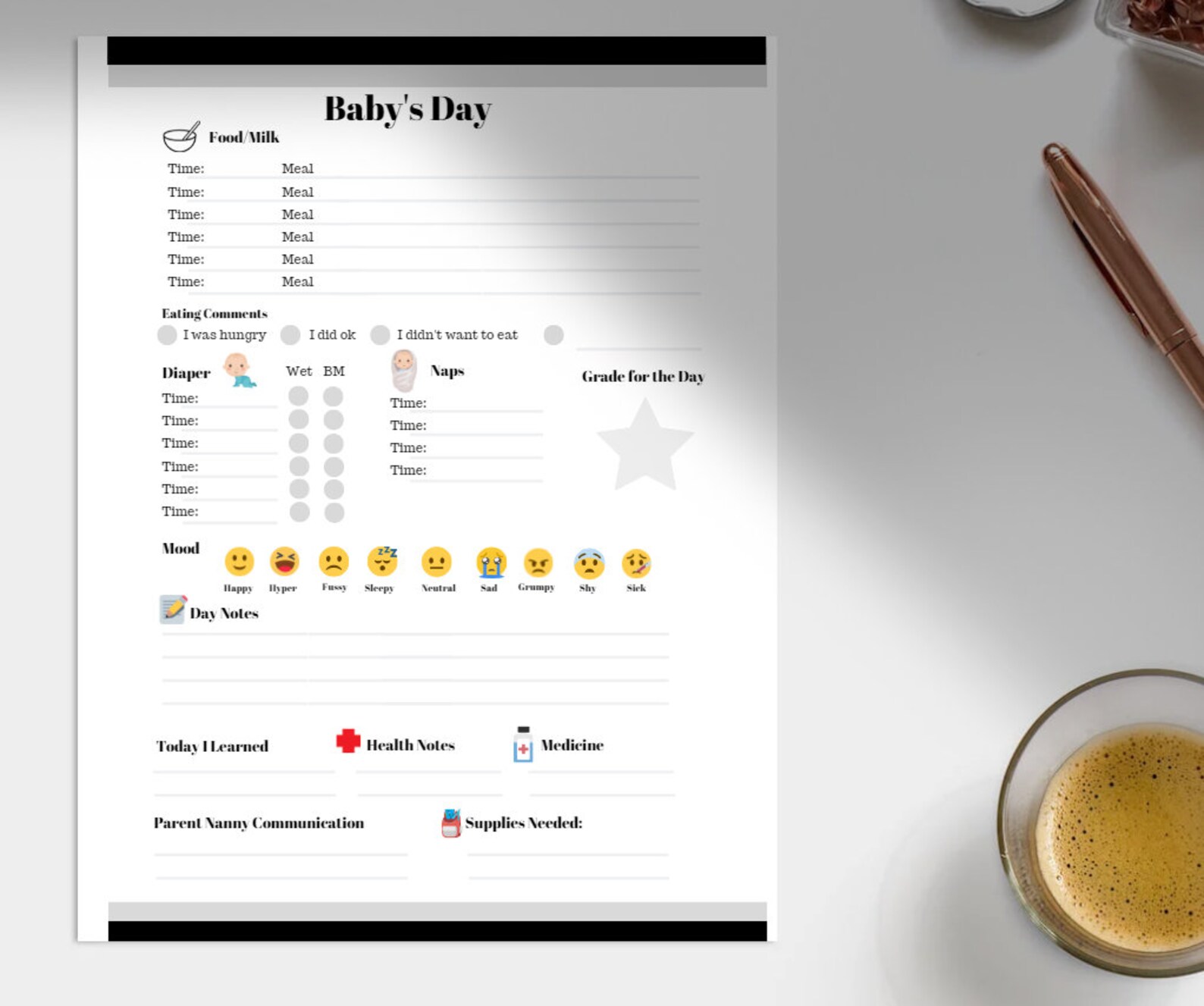 Infant Daily Log Printable, Baby Daily Log, Infant Activity Manager ...