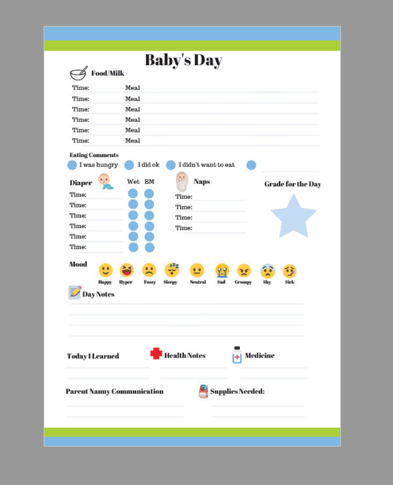 Infant Daily Log Printable, Baby Daily Log, Infant Activity Manager ...