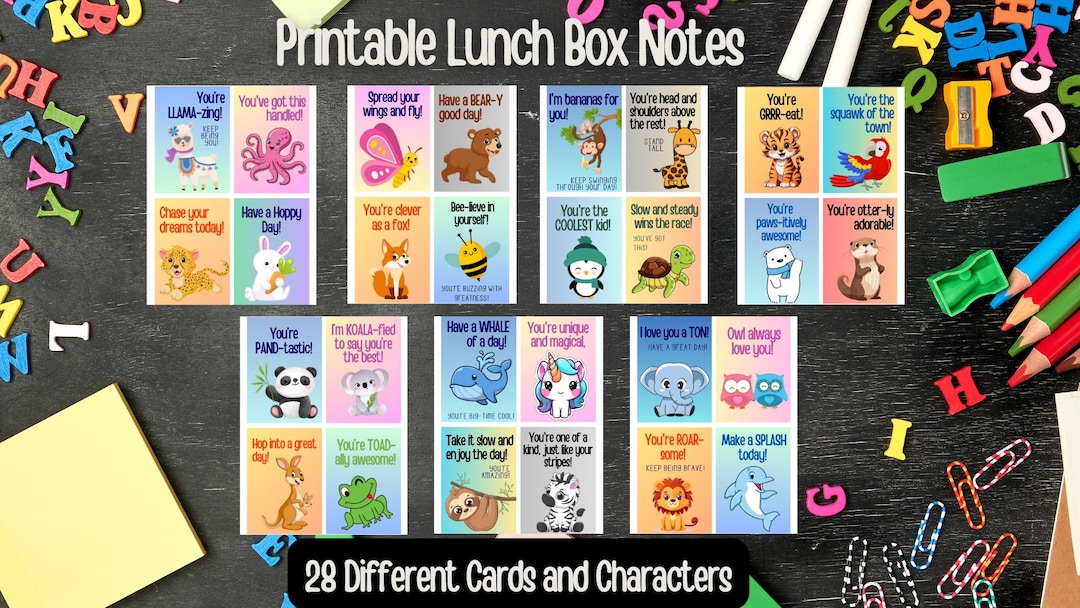 Animal Lunch Box Notes | Lunch Box Notes for Kids | Printable Lunch Box ...