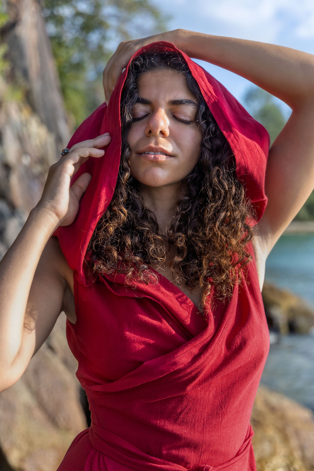 DRUID PRIESTESS DRESS Red Volva Goddess Hood Cape Sacred Hood Dress ...