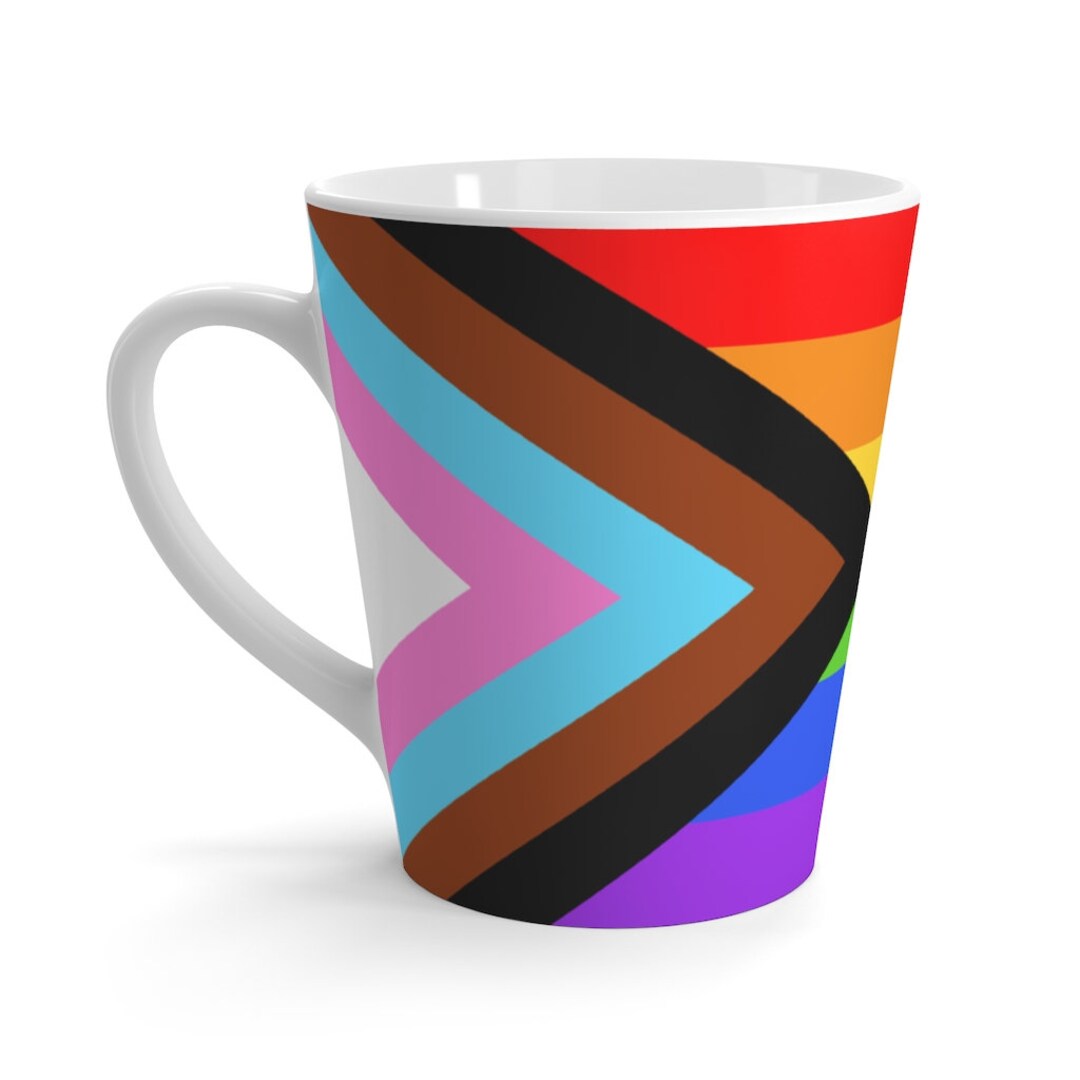 Progress Pride Flag Latte Mug | Inclusive Gay Pride Coffee Cup ...