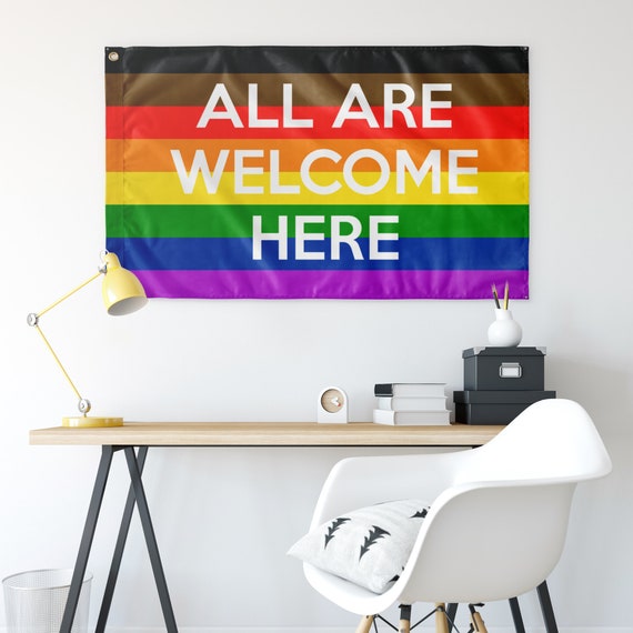 All Are Welcome Here Flag Gay Pride Banner Hate Has No - Etsy