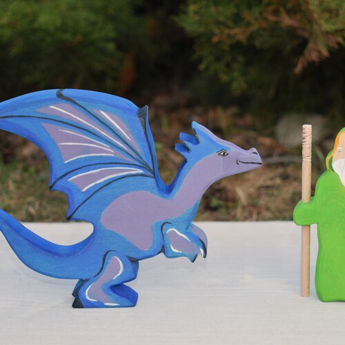 Wooden Dragon Toy & Knight Set Waldorf Toys Wooden Animal - Etsy