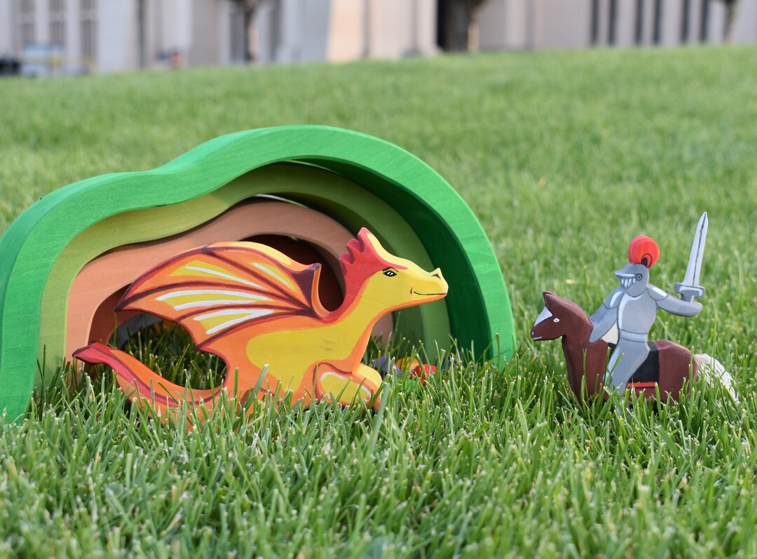 Wooden Dragon Toy & Knight Set | Waldorf Toys | Wooden Animal Toys ...