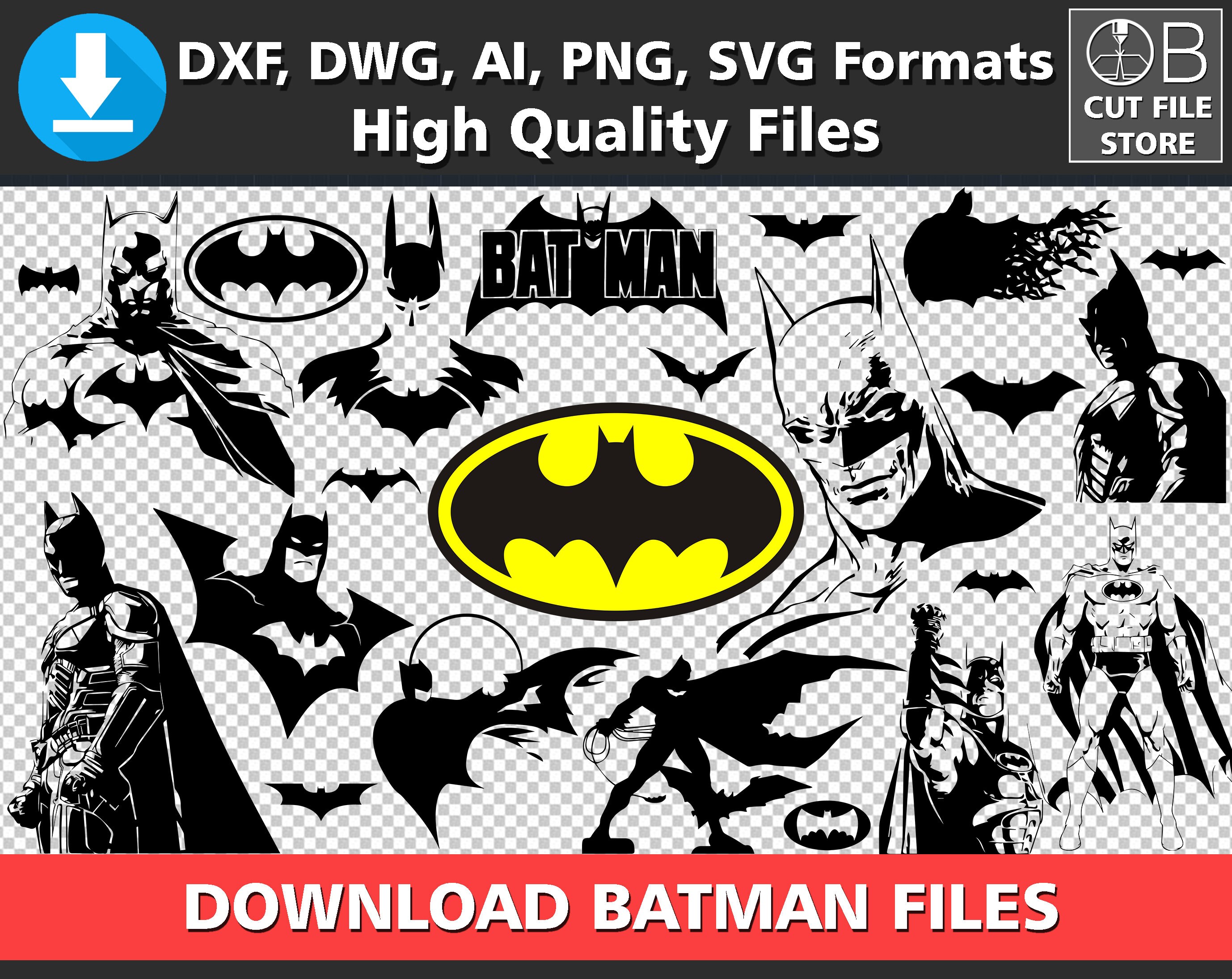 BATMAN Silhouettes SVG Dxf Dwg Png Ai files Clipart batman | Etsy