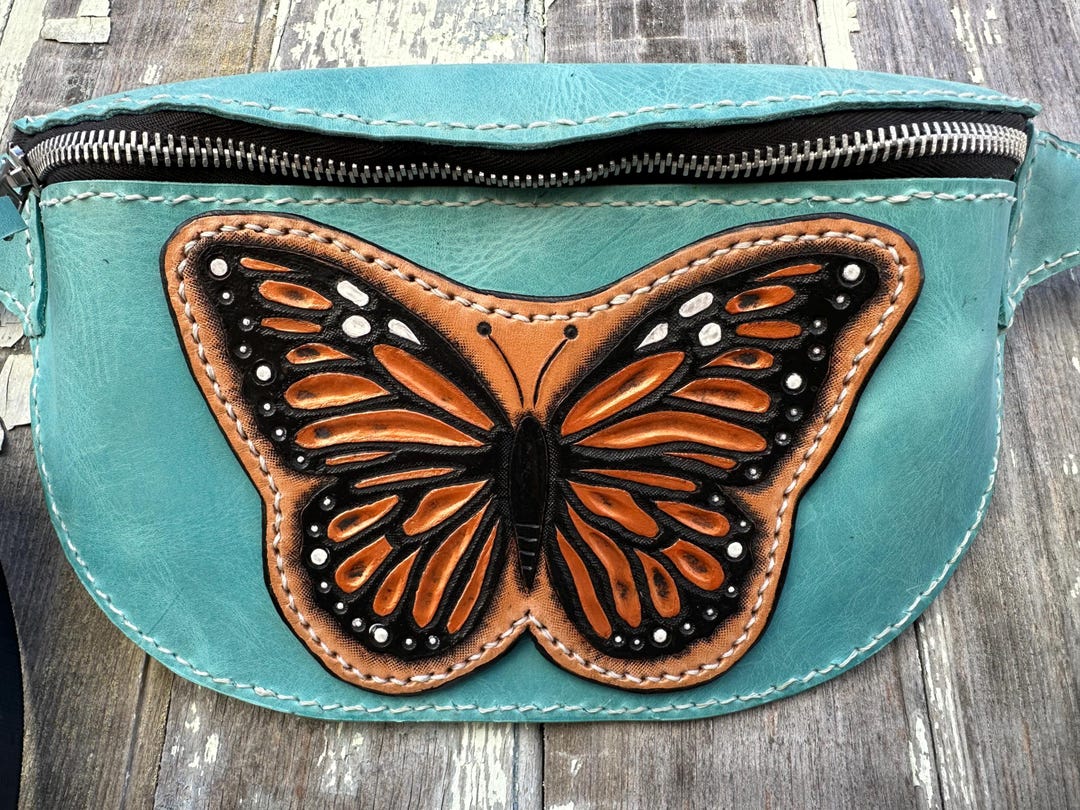Unique Hip Bag/ Sling Bag Leather-tooled Monarch Butterfly - Etsy