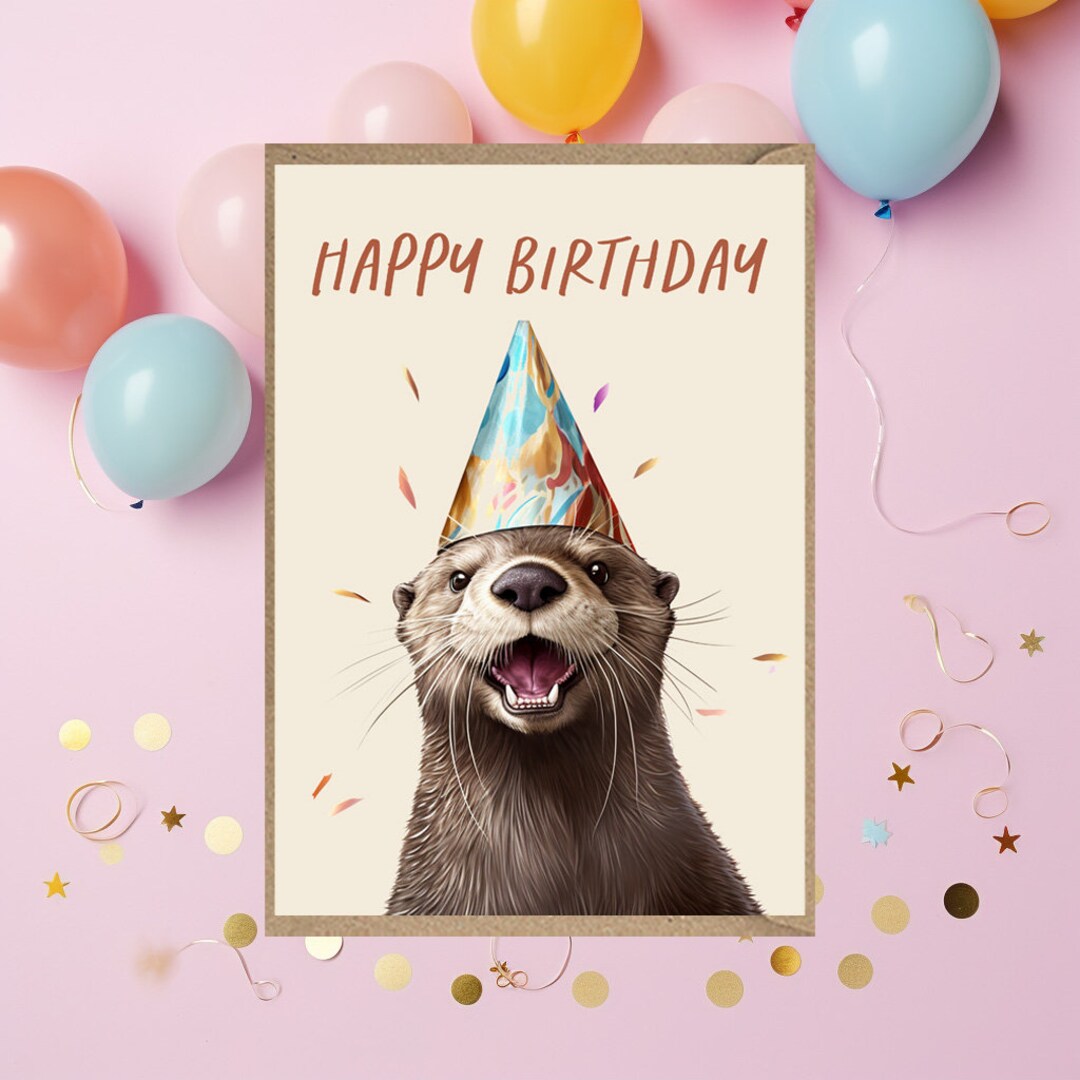 Otter Birthday Card Animal Birthday Card - Etsy