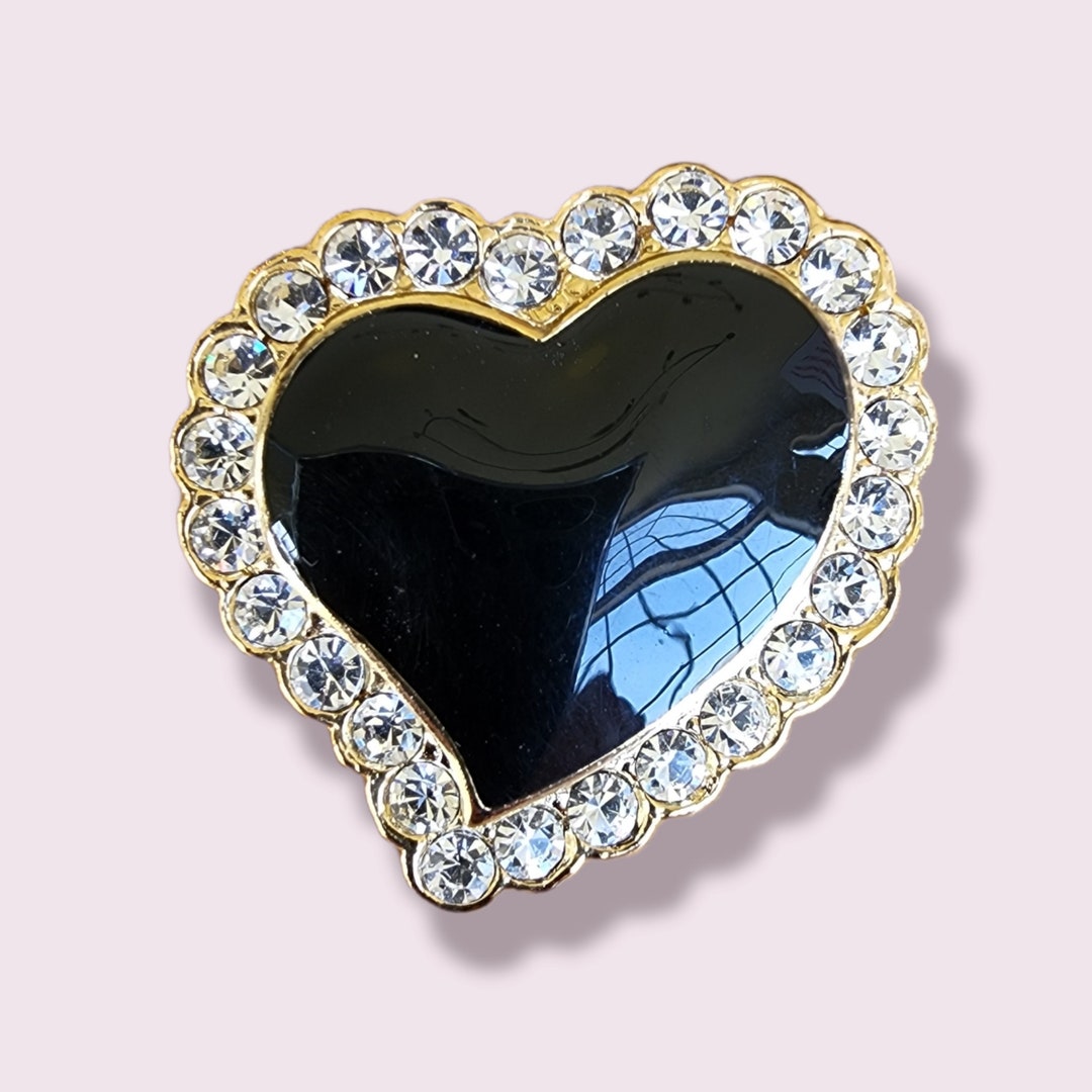 Genuine Retro Vintage 18K Gold Plated Frank Usher Heart Brooch (black ...