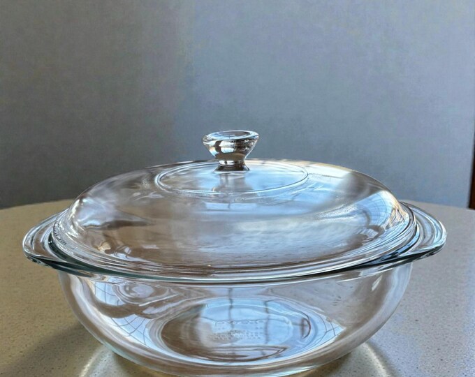 Vintage Pyrex 2 Quart Round Glass Casserole Dish With Lid Clear Oven ...