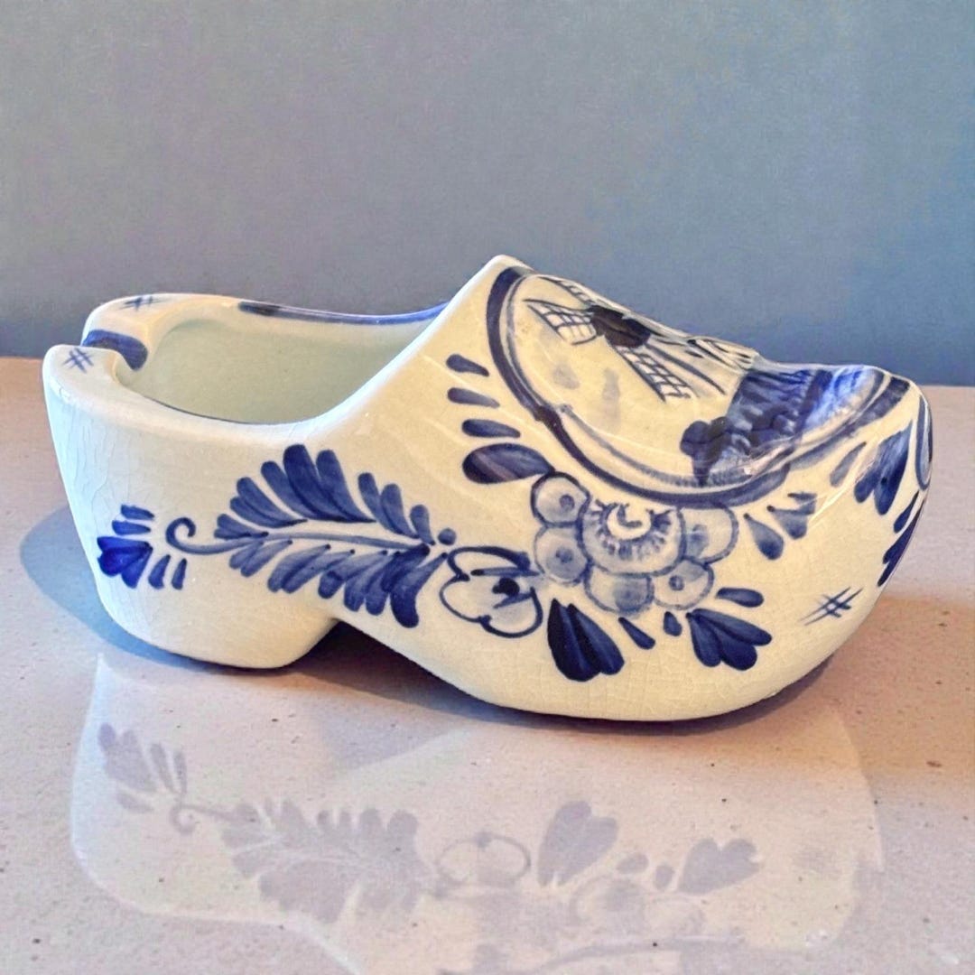Handpainted Delft Blue Ceramic Clog Windmill Floral Decorative Trinket ...