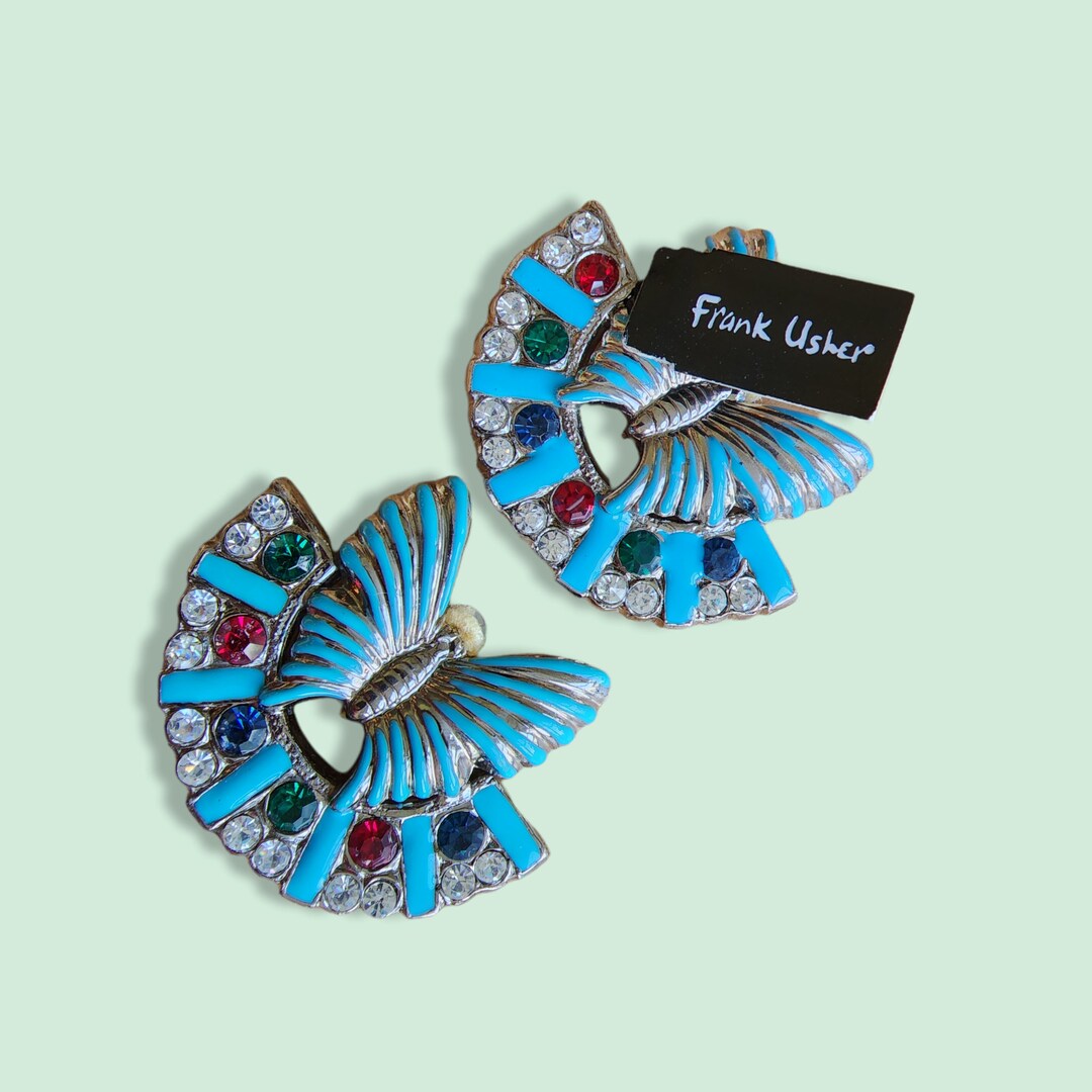 Vintage Earrings - 1980's Enamel Butterfly "frank Usher" Clip-on ...