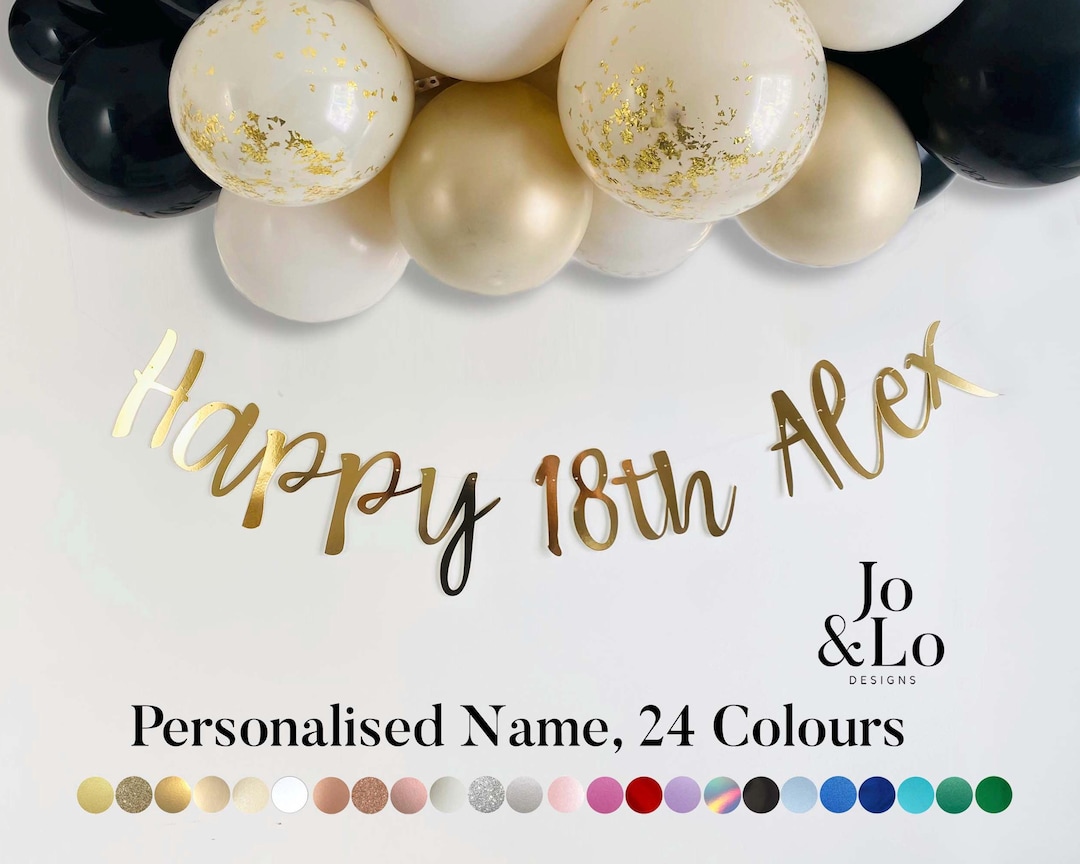 Personalised 18th Birthday Banner: Gold Party Decoration, 24 Custom ...