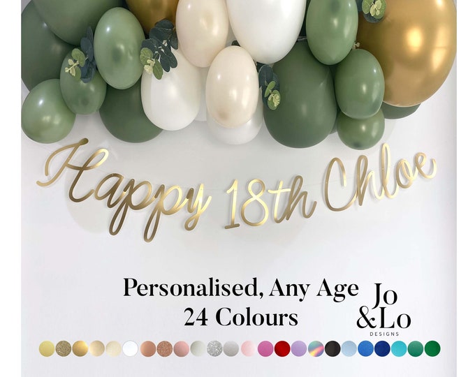 Personalised 18th Birthday Banner, Gold 18th Birthday Banner ANY AGE ...