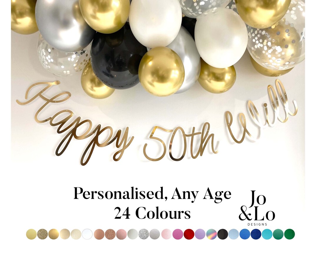 50th Birthday Banner PERSONALISED, ANY AGE, 50th Bunting Gold, Fiftieth ...