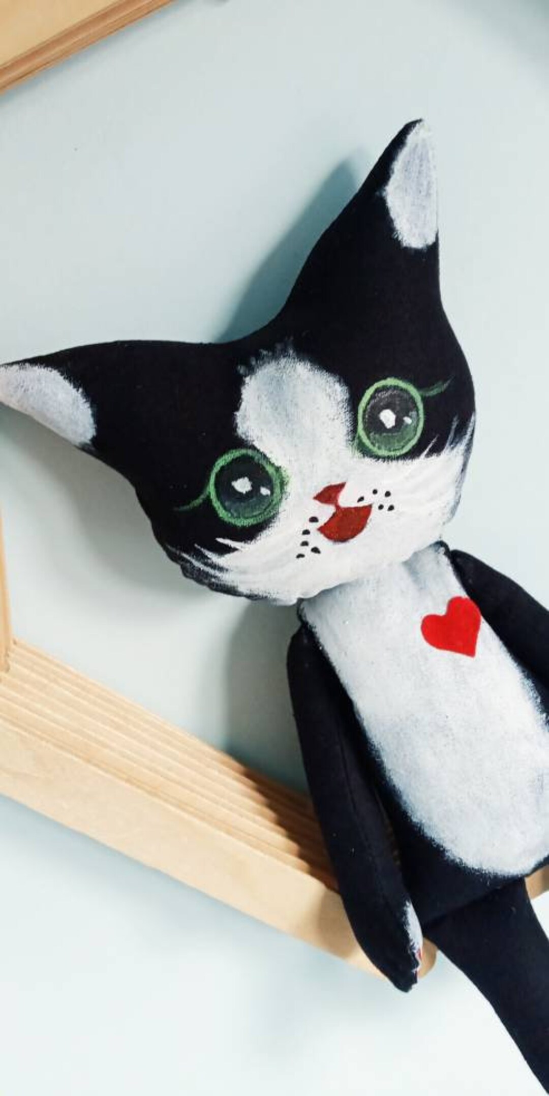 Hand-sewn Soft Black Cat Plush With Hand-painted Face 9.4 Tuxedo Cat ...
