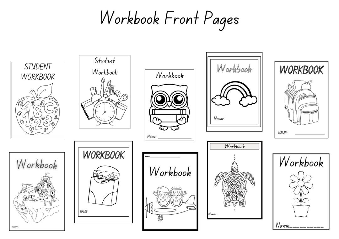 10 Kids/teachers Black & White Workbook Front Pages | Digital ...