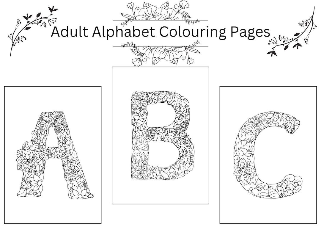 Adult Floral Alphabet Colouring Pages (26) | Digital | Printable ...