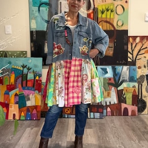 Up-cycled Boho Romantic Duster 'ella' L-3X, Boho Patchwork Denim Duster ...