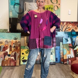 Oversized Good Vibes Tunic 'aussie', Boho Peace Sign Patched Top, Loose Plus Size Top, Colorful ...