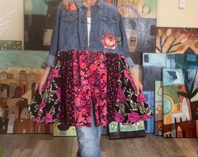 Up-cycled Boho Happy Duster 'marit' L-2X, Boho Patchwork Denim Duster, Artistic Farm Chic Fancy ...
