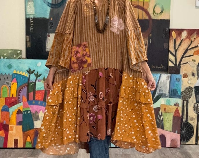 Up-cycled Oversized Farm Chic Tunic 'tania' XL-4X , Plus Size Wide ...