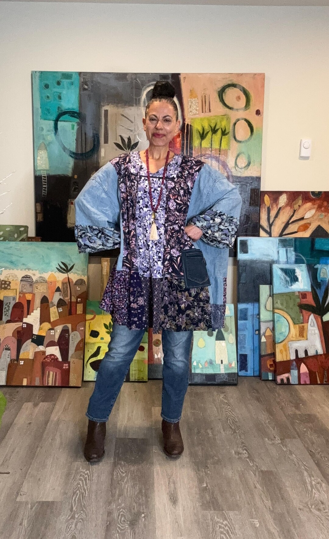 Oversized Funky Tunic 'silvia', Boho Purple Floral Plus Size Top, Up ...