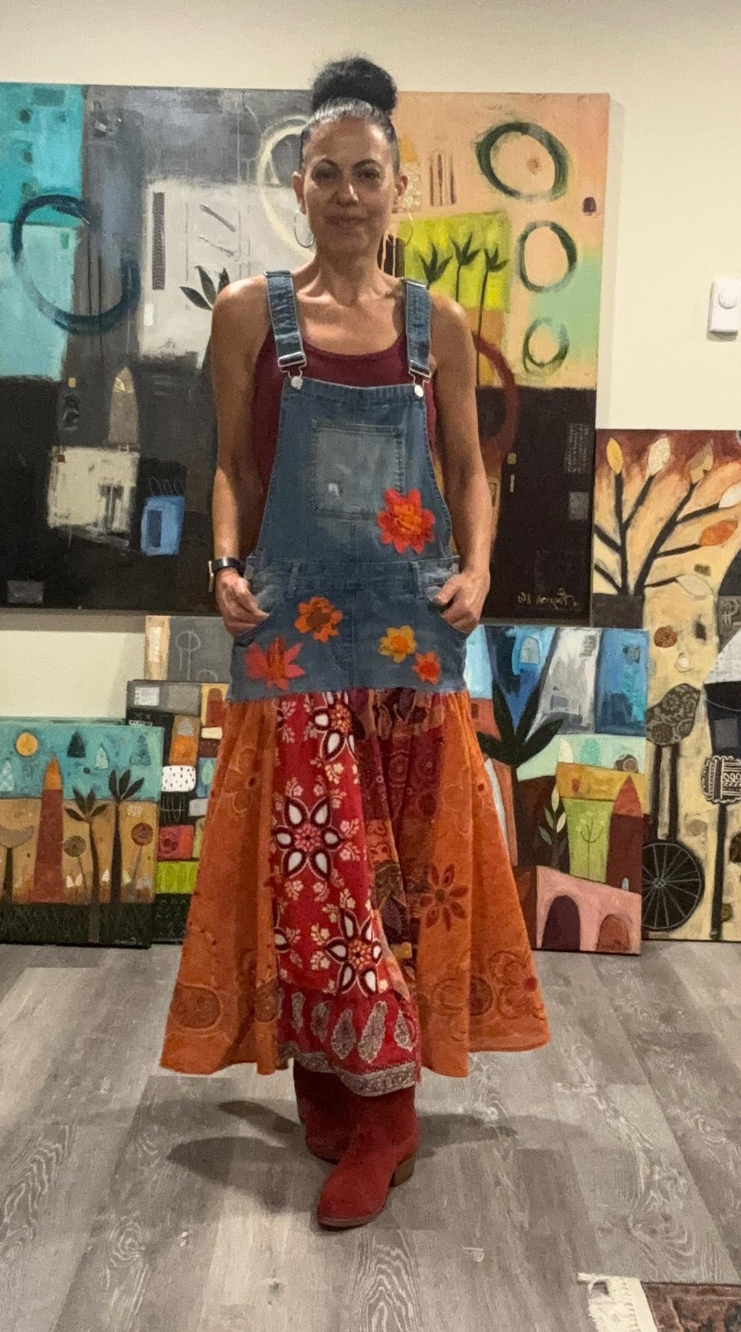 Boho Farm Chic Overalls Dress 'dana' M(6-8), Colorful Overalls Dress ...