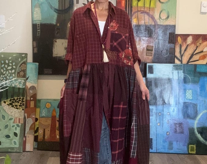 Up-cycled Boho Romantic Duster 'ella' L-3X, Boho Patchwork Denim Duster ...