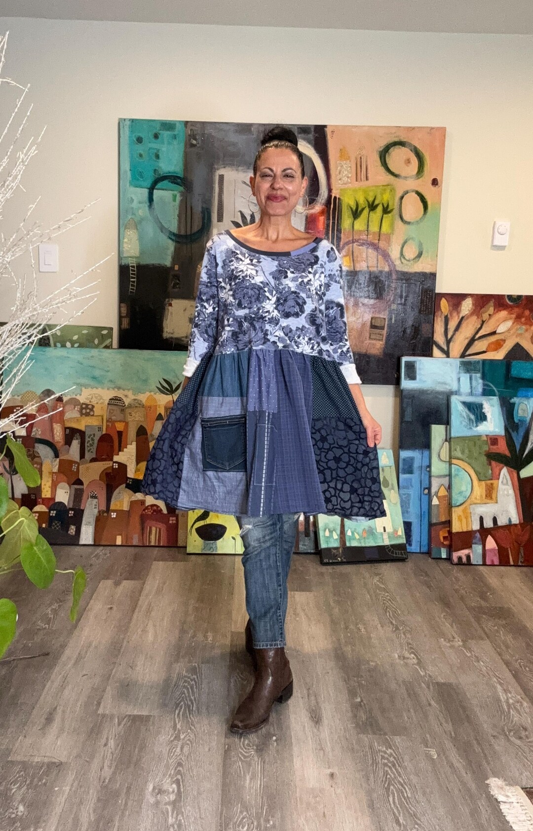 Floral Print Boho Loose Tunic 'hadar' M-XL, Boho Farm Chic Patchwork ...