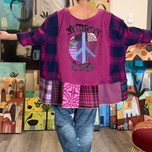 Oversized Good Vibes Tunic 'aussie', Boho Peace Sign Patched Top, Loose Plus Size Top, Colorful ...