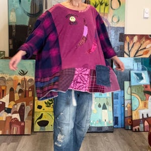 Oversized Good Vibes Tunic 'aussie', Boho Peace Sign Patched Top, Loose Plus Size Top, Colorful ...