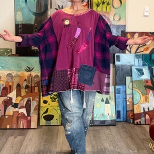 Oversized Good Vibes Tunic 'aussie', Boho Peace Sign Patched Top, Loose Plus Size Top, Colorful ...