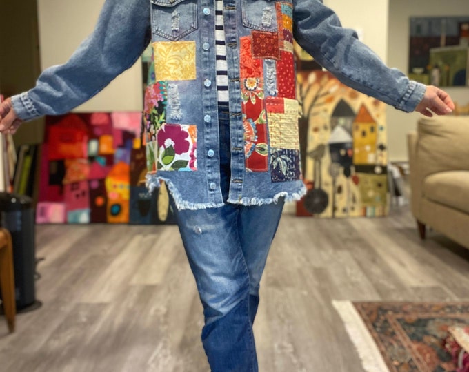 Up-cycled Patched Distress Denim Jacket 'sarah' M-XL, Hippie Patched ...