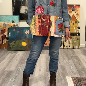Up-cycled Boho Patchwork Denim Duster 'lisa' L-XL, Hippie Flowers ...