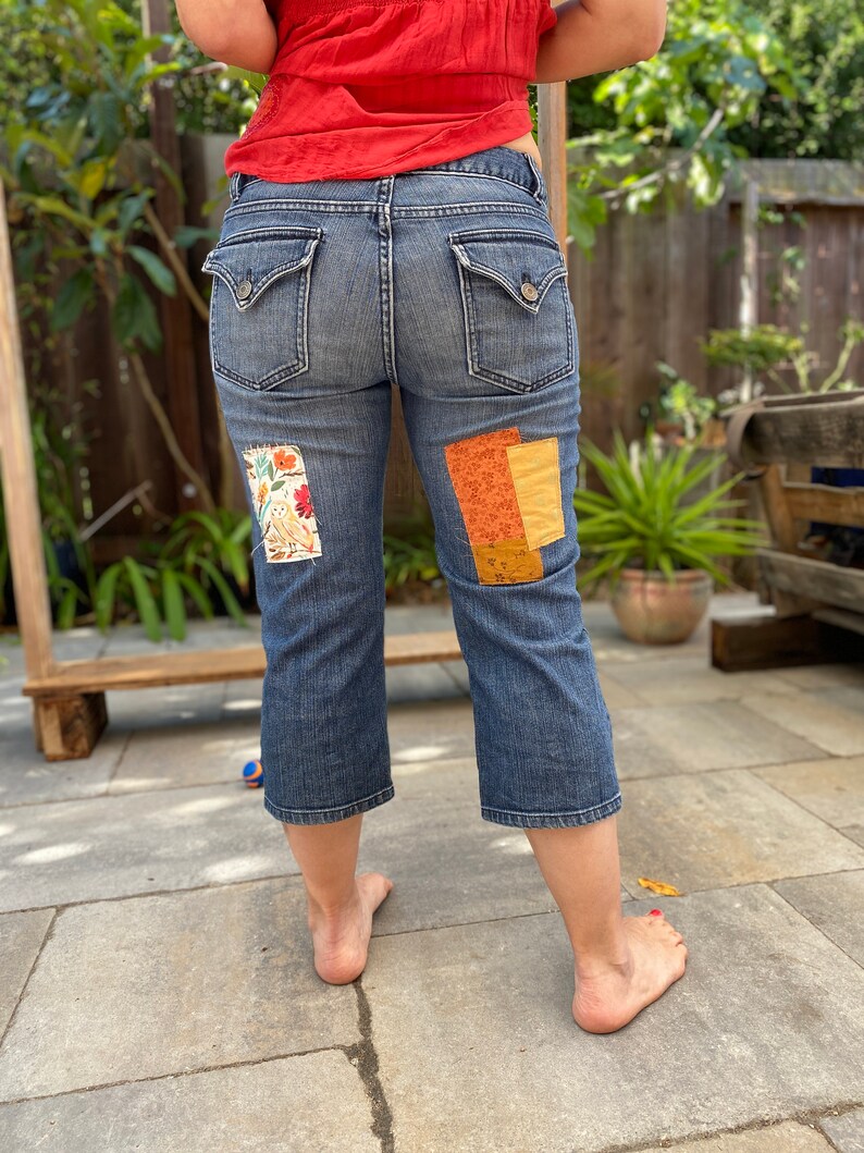 Boho Patched Up-cycled 7/8 Denim 'nas' Size 8 Hippie | Etsy