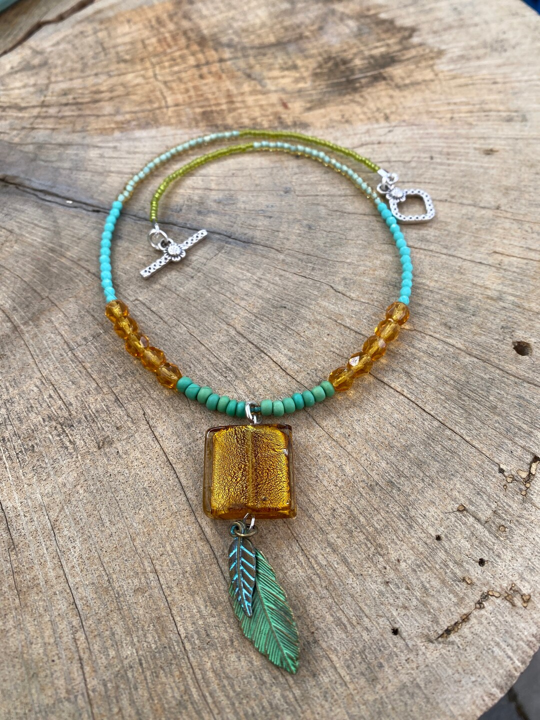 Color-fun Bead Necklace 23, Hippiesh Colorful Bead Chocker With Pendant ...