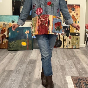Up-cycled Boho Patchwork Denim Duster 'lisa' L-XL, Hippie Flowers ...